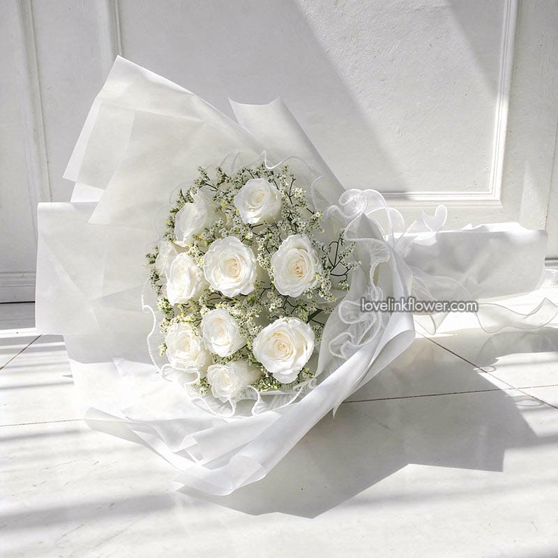 ช่อดอกกุหลาบขาว Bu 502 รักที่บริสุทธิ์ - Love Link Flower